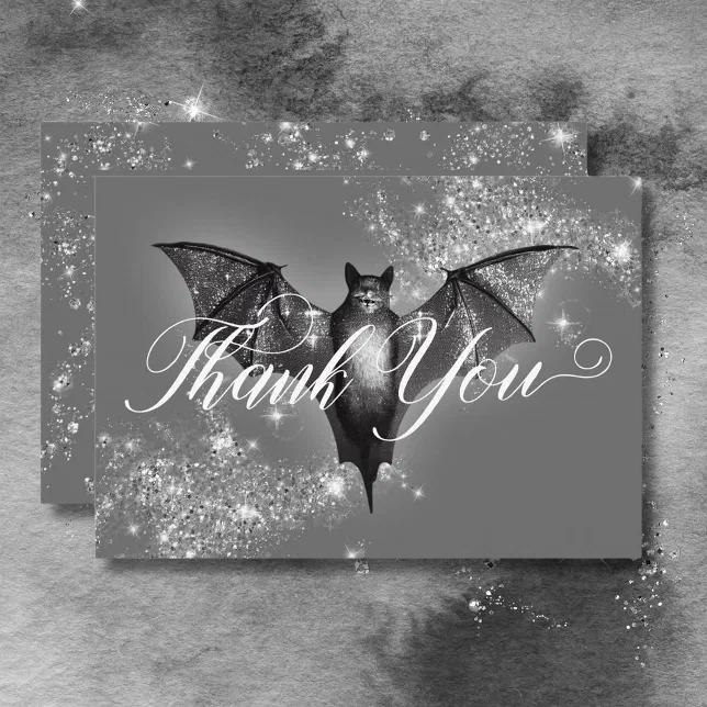 Dark Halloween Glam Bat & Diamonds Wedding Thank You Card | Zazzle