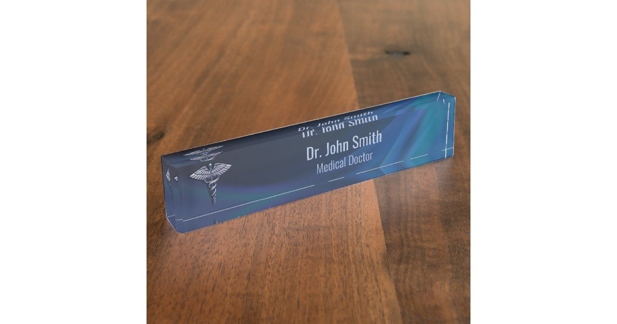 Dark Holographic Chrome 3D Medical Caduceus Desk Name Plate | Zazzle