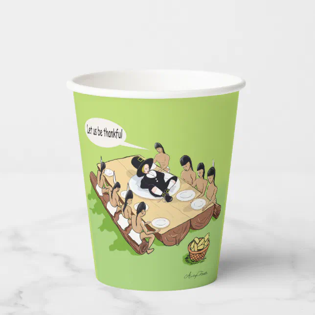 Dark Humor Native American Thanksgiving Cartoon Paper Cups | Zazzle