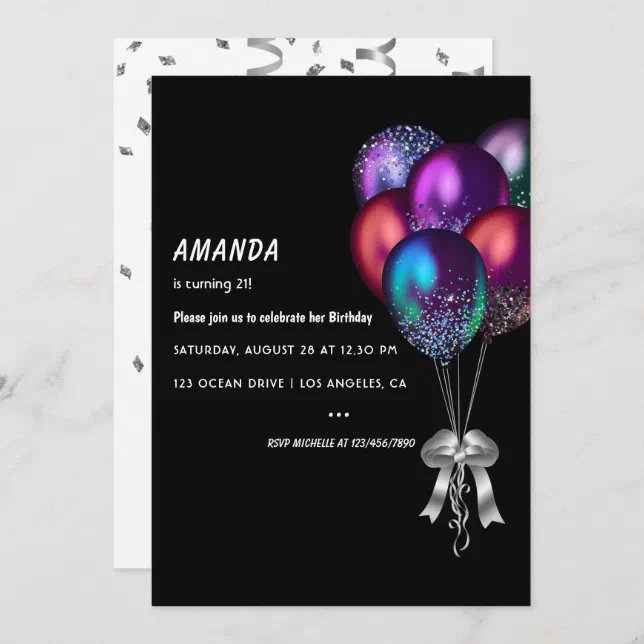 Dark Iridescent Balloons Birthday Party Invitation | Zazzle