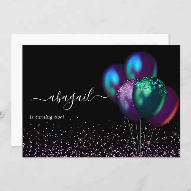 Dark Iridescent Balloons Birthday Party Invitation | Zazzle