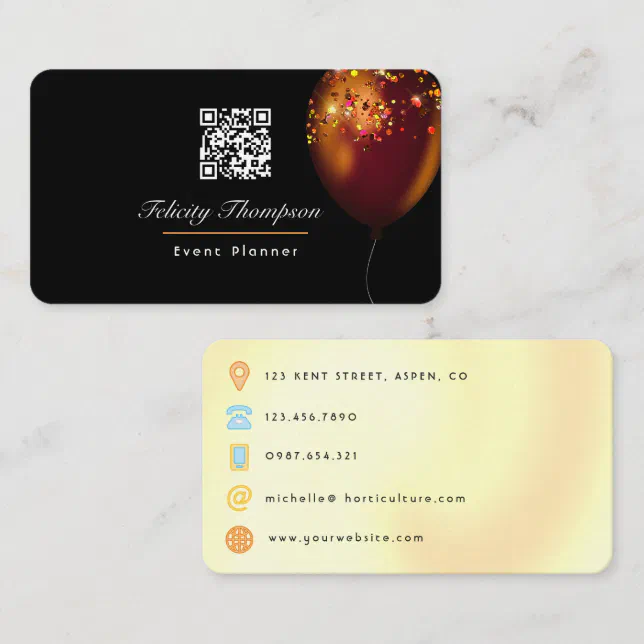 Dark Iridescent Balloons Event Planner QR Code Business Card | Zazzle