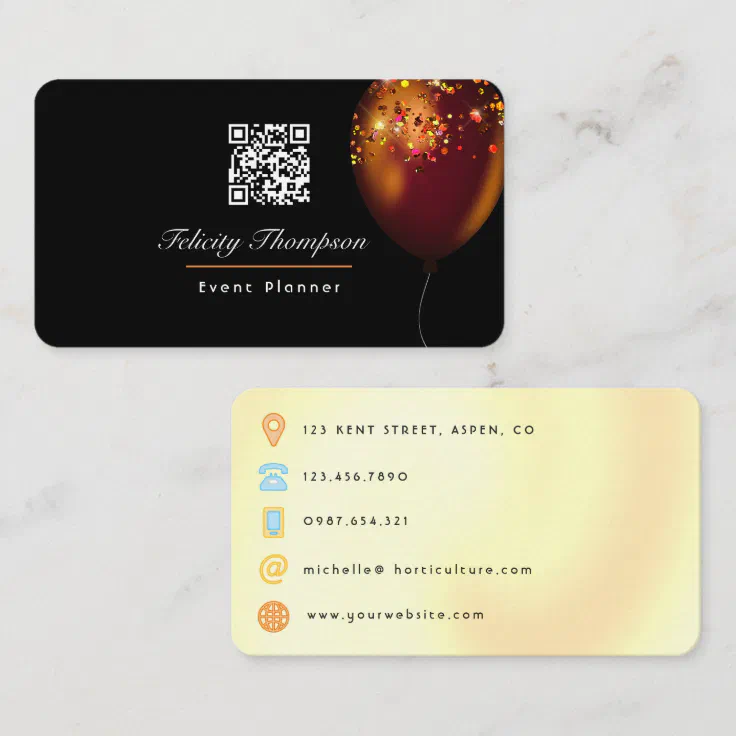 Dark Iridescent Balloons Event Planner QR Code Business Card | Zazzle