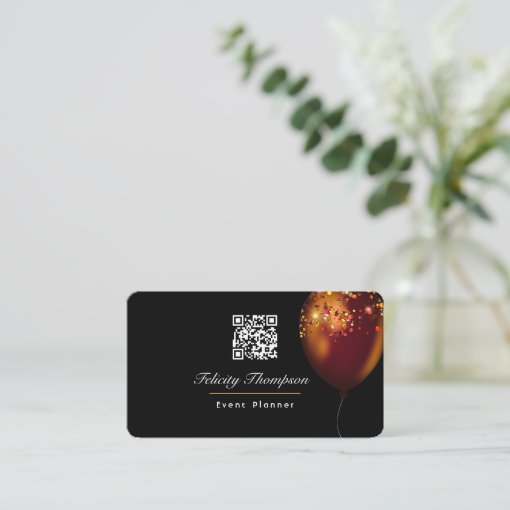 Dark Iridescent Balloons Event Planner QR Code Business Card | Zazzle