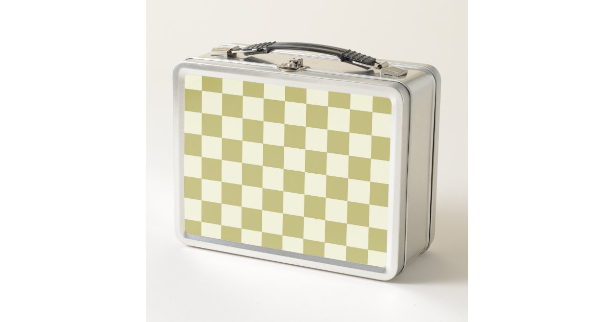 Dark Khaki and Beige Checkerboard Metal Lunch Box | Zazzle