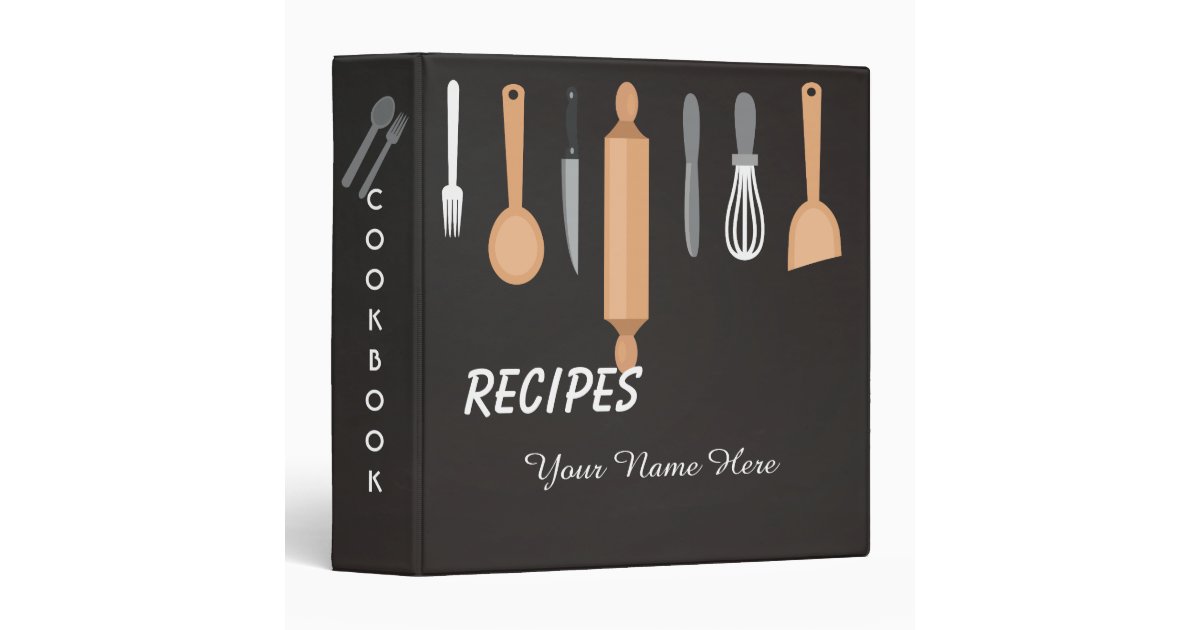 Dark Kitchen utensils recipe binder book | Zazzle