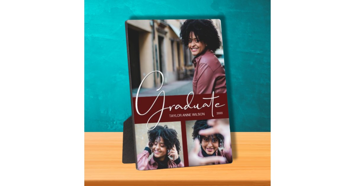 Dark Maroon Graduation Photo Collage Plaque | Zazzle