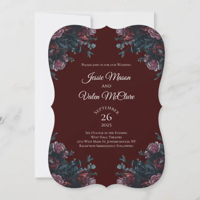 Dark Maroon Mauve Gothic Elegant Wedding Invitation | Zazzle