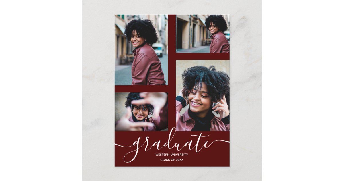 Dark Maroon Photo Graduation Party Invitation Postcard | Zazzle.com
