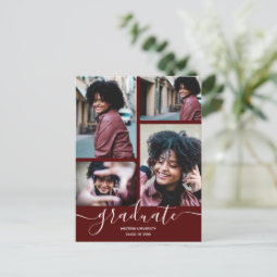 Dark Maroon Photo Graduation Party Invitation Postcard | Zazzle