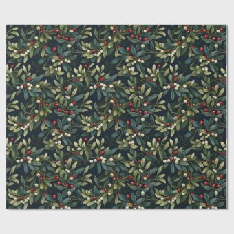 Dark Moody American Mistletoe Winter Holiday Wrapping Paper | Zazzle