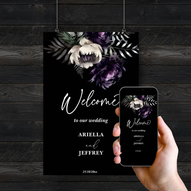 Dark moody boho elegant wedding welcome sign | Zazzle