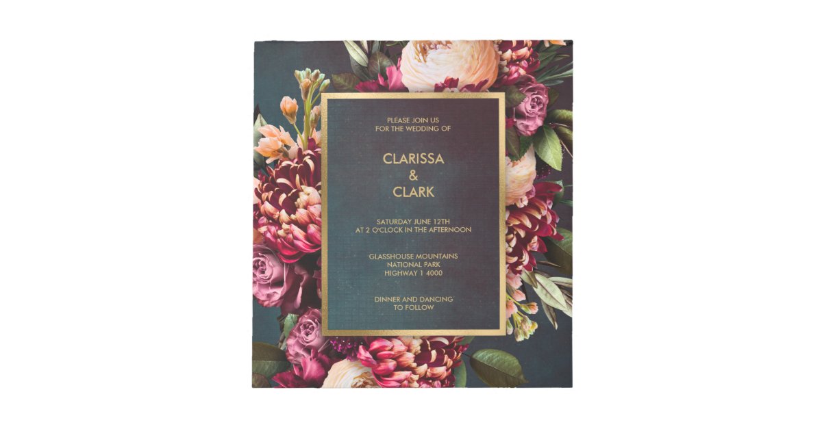 Dark Moody Bold Floral Marsala Wedding Invitation Notepad | Zazzle