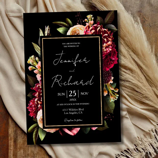Dark Moody Dutch Old Masters Bloom Black Wedding Invitation | Zazzle