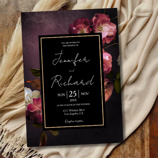 Dark Moody Dutch Old Masters Purple Floral Wedding Invitation | Zazzle