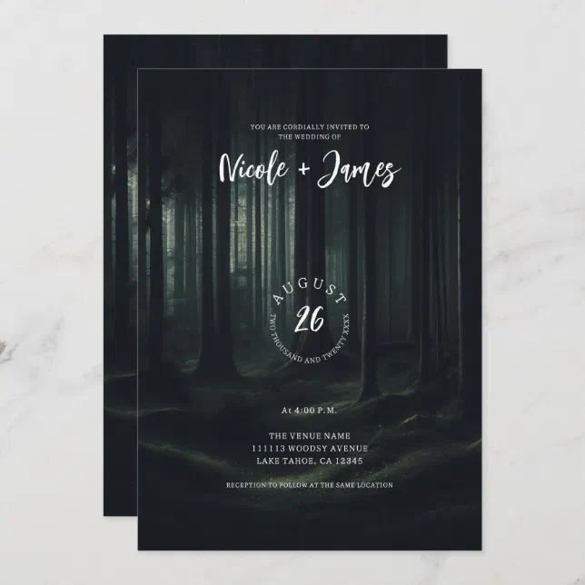 Dark Moody Forest Trees at Twilight Wedding Invitation | Zazzle