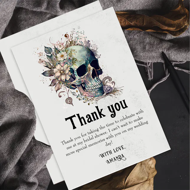 Dark Moody Gothic Skull Bridal Shower Thank You Card | Zazzle