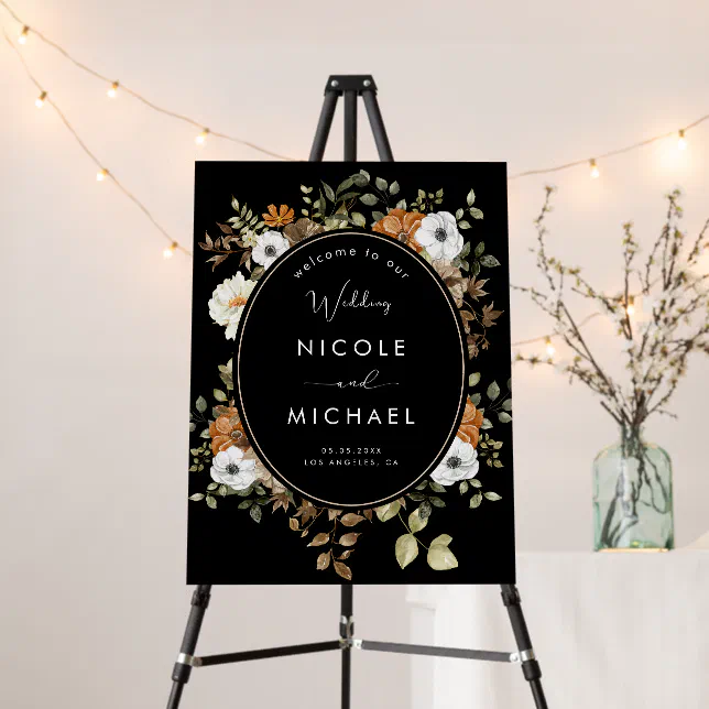 Dark & Moody Oval Botanical Wedding Welcome Sign | Zazzle
