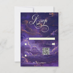 Dark Moody Purple & Gold Moonlit Clouds QR Code RSVP Card | Zazzle