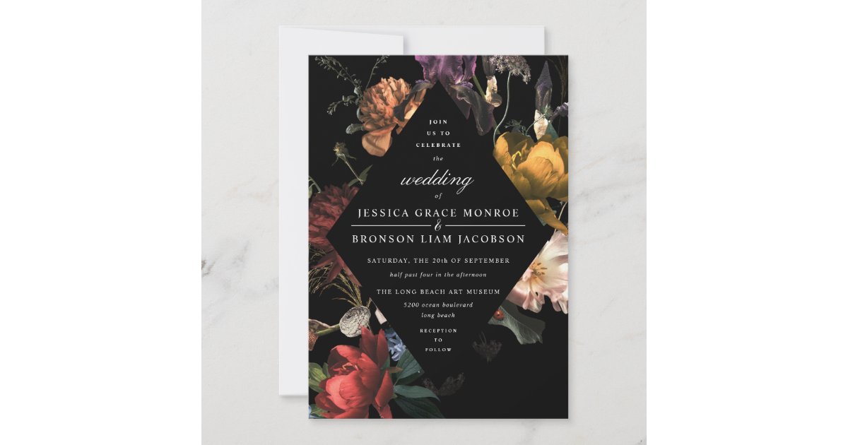 Dark Moody Romantic Floral Dutch Painterly Wedding Invitation | Zazzle