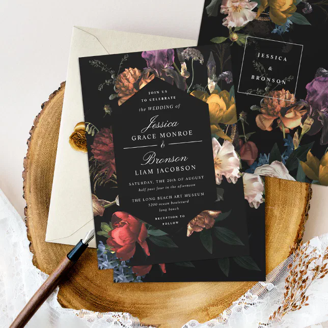 Dark Moody Romantic Floral Dutch Painterly Wedding Invitation | Zazzle
