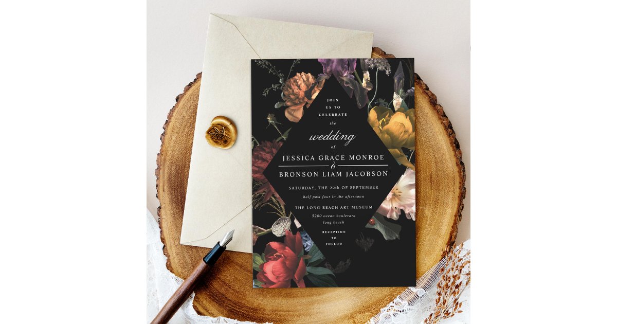Dark Moody Romantic Floral Dutch Painterly Wedding Invitation | Zazzle