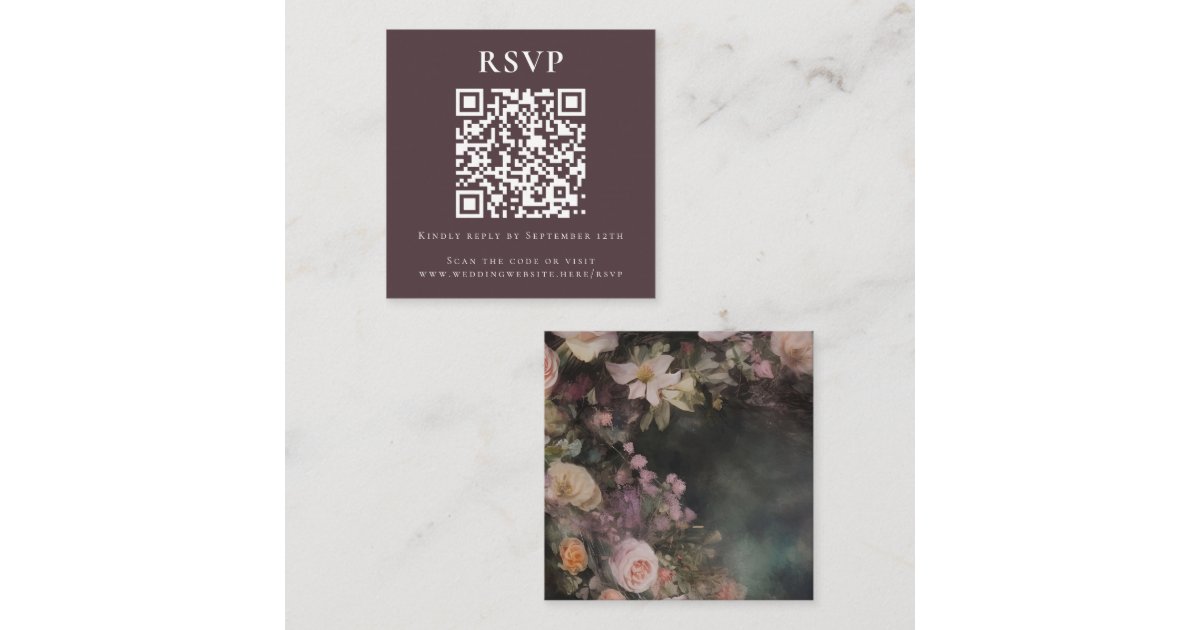Dark Moody Romantic Floral QR Code Wedding Online Enclosure Card | Zazzle