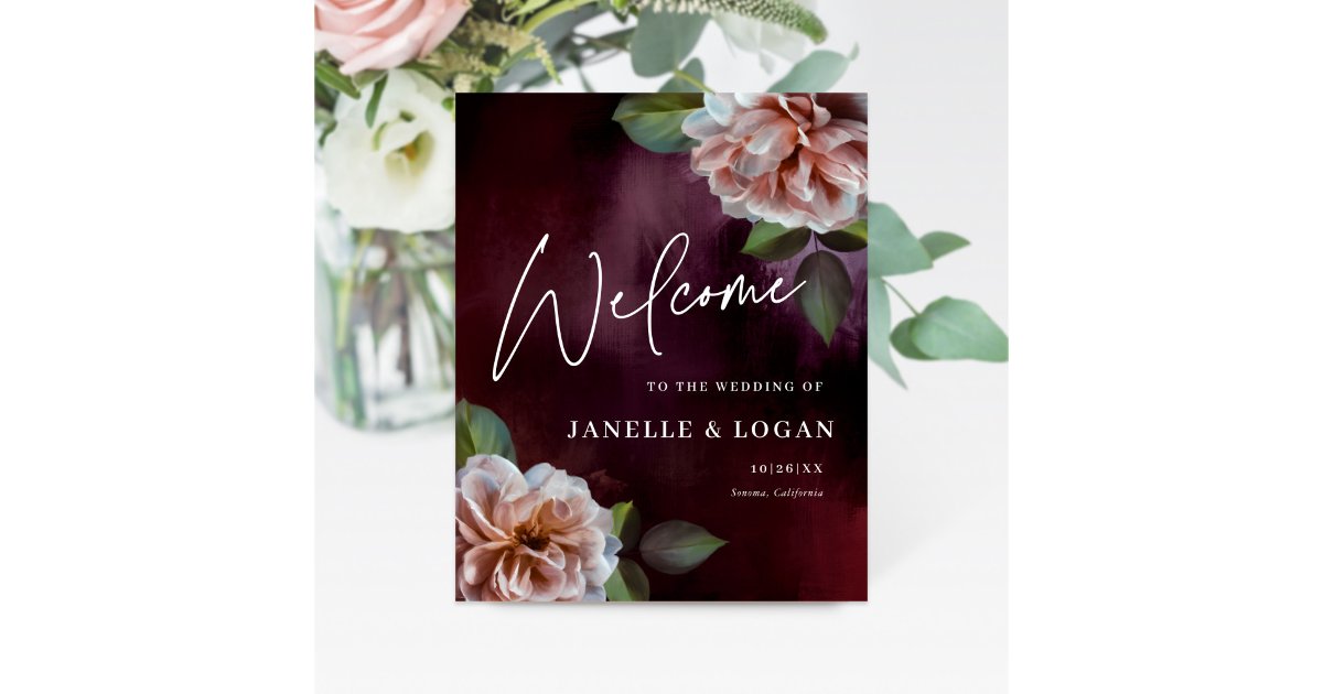 Dark + Moody Rustic Floral Wedding Welcome Foam Board | Zazzle