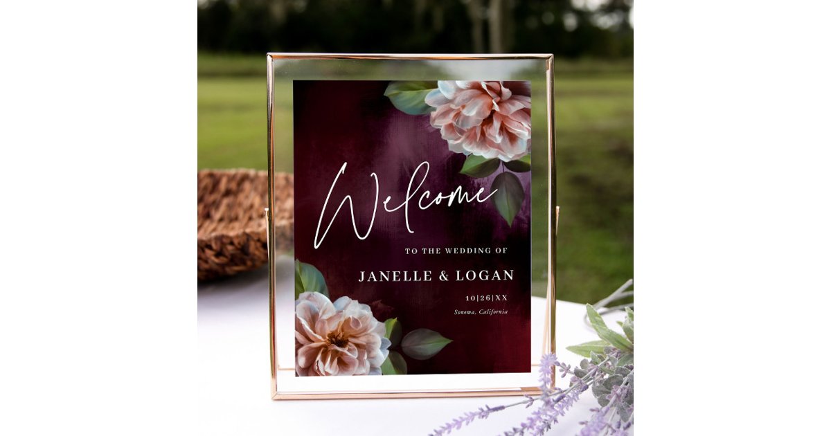Dark + Moody Rustic Floral Wedding Welcome Sign | Zazzle