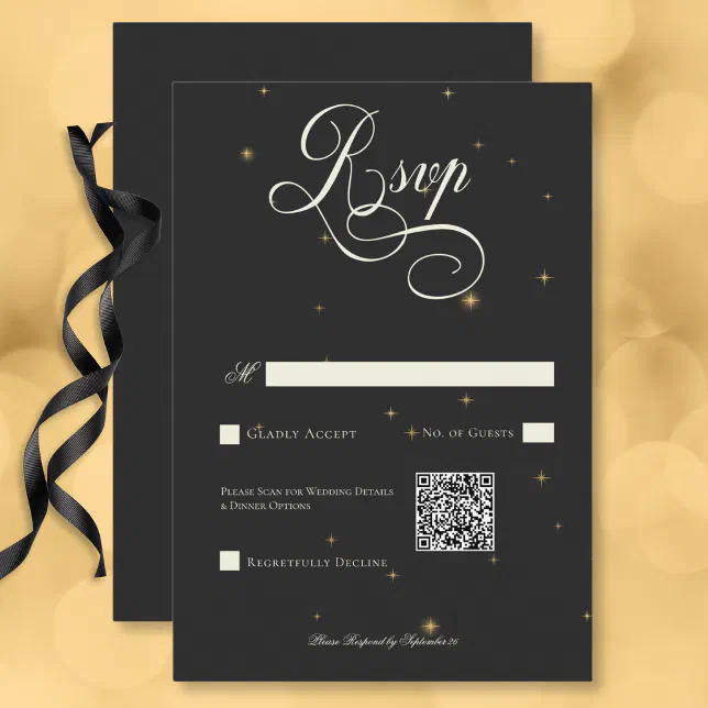 Dark Moody Victorian Stars Wedding QR Code RSVP Card | Zazzle