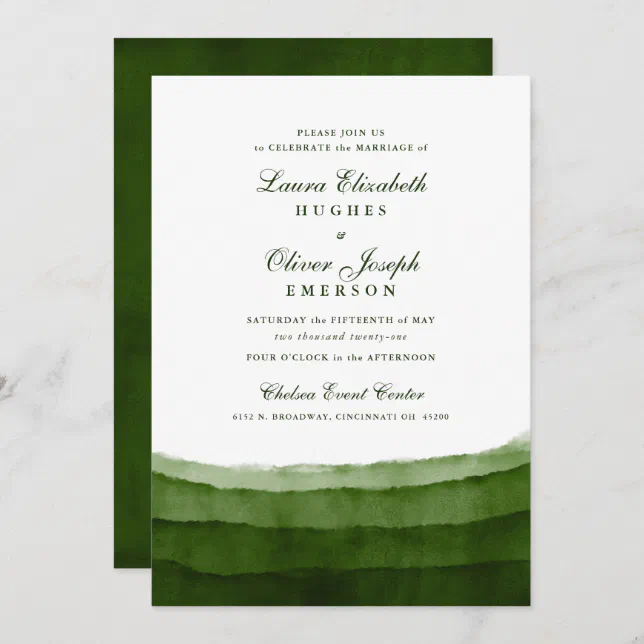 Dark Moss Green Watercolor Wedding Invitations | Zazzle