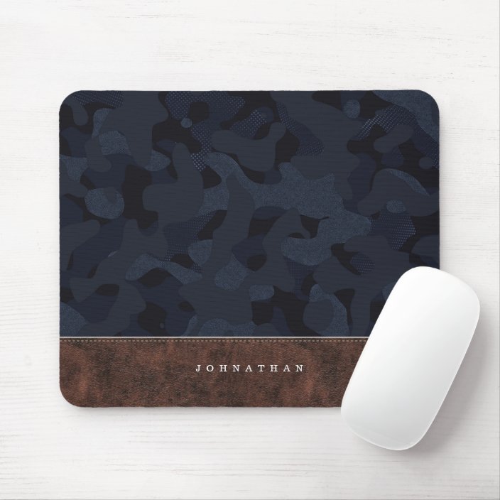 Dark Navy Blue Camouflage Pattern & Leather Mouse Pad | Zazzle.com