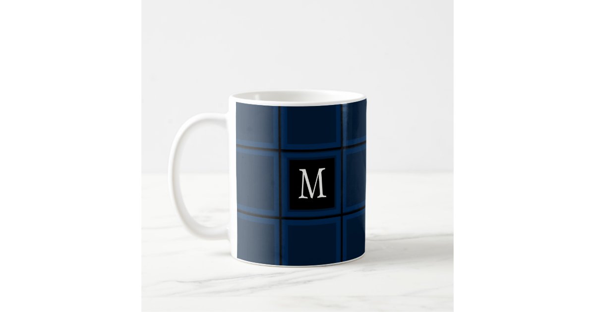 Dark Navy Blue Custom Single Initial Striped Coffee Mug | Zazzle