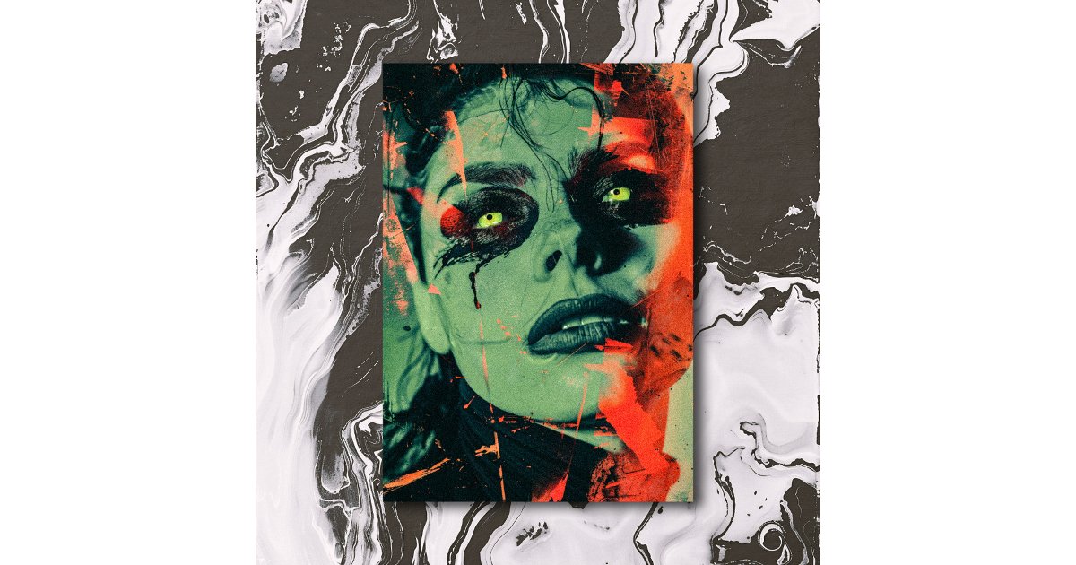 Dark Occult Gothic Devil Woman with green eyes Postcard | Zazzle