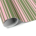 Dark Olive Green and Light Pink Stripes Wrapping Paper | Zazzle