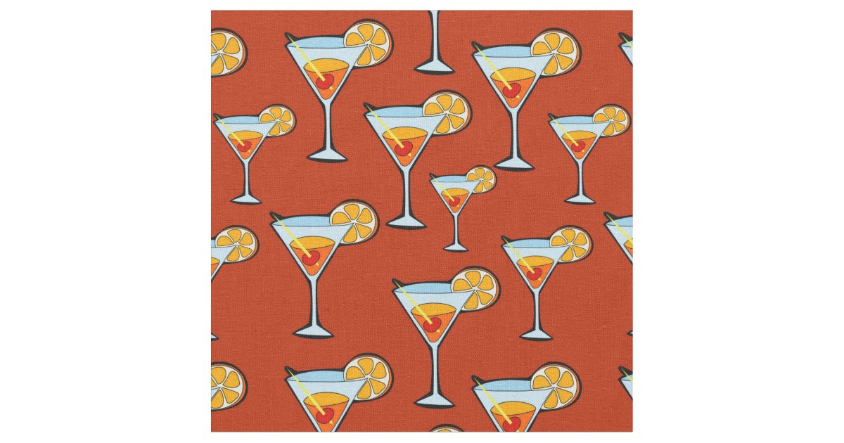 Dark Orange Martini Cocktail Pattern Fabric | Zazzle