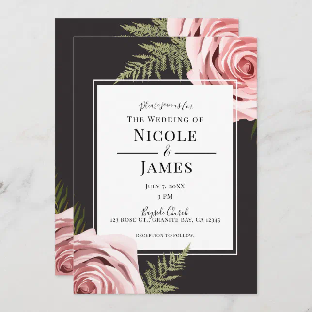 Dark Pink Floral Roses Rustic Shabby Chic Wedding Invitation | Zazzle