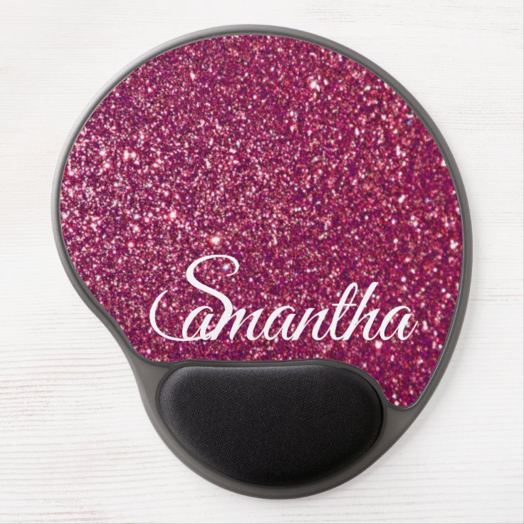Dark pink glitter monogram glam gel mouse pad | Zazzle
