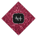 Dark pink red magenta faux sparkles Monogram Graduation Cap Topper | Zazzle
