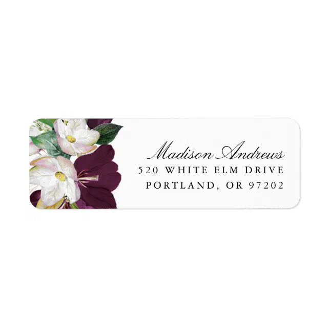 Dark Plum Floral | Personalized Return Address Label | Zazzle
