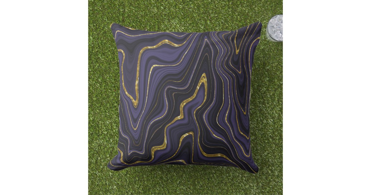 Dark Purple Black and Gold Marble Look Pattern Outdoor Pillow | Zazzle
