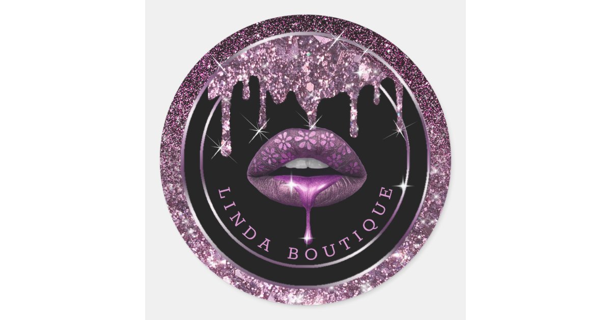 Dark purple drips | luxury lips classic round sticker | Zazzle