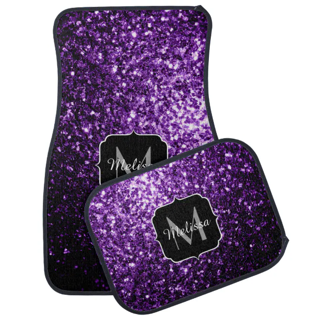 Dark Purple faux shiny glitter sparkles Monogram Car Mat | Zazzle