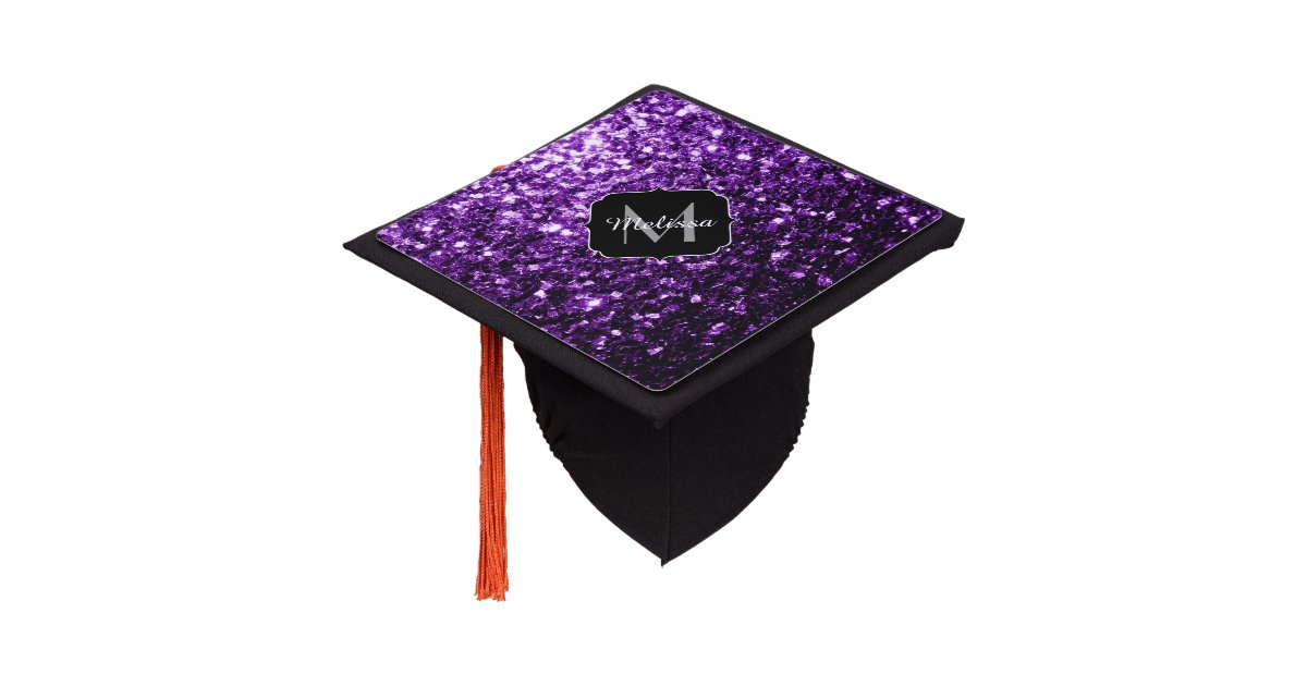 Dark Purple faux shiny glitter sparkles Monogram Graduation Cap Topper ...