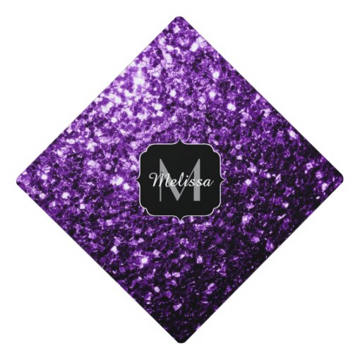Dark Purple faux shiny glitter sparkles Monogram Graduation Cap Topper ...