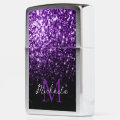 Dark purple faux shiny glitter sparkles Monogram Zippo Lighter | Zazzle