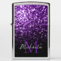 Dark purple faux shiny glitter sparkles Monogram Zippo Lighter | Zazzle