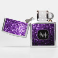 Dark Purple faux shiny glitter sparkles Monogram Zippo Lighter | Zazzle