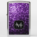 Dark Purple faux shiny glitter sparkles Monogram Zippo Lighter | Zazzle