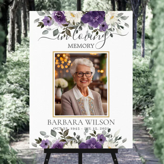 Dark Purple Floral Funeral Memorial Picture Photo Foam Board | Zazzle
